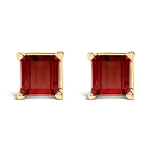 HAUS OF BRILLIANCE 14k Gold Gemstone Princess-cut Stud Earrings - Red Garnet | Yellow